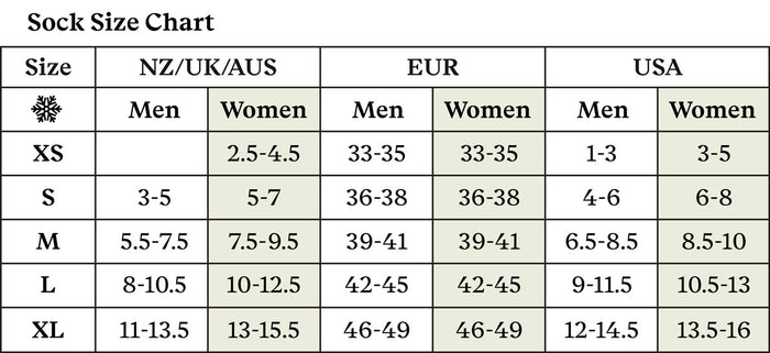NORSEWEAR - Sock Size Guide